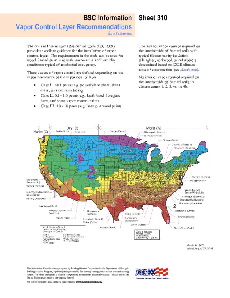 Info-310: Vapor Control Layer Recommendations | Building Science ...