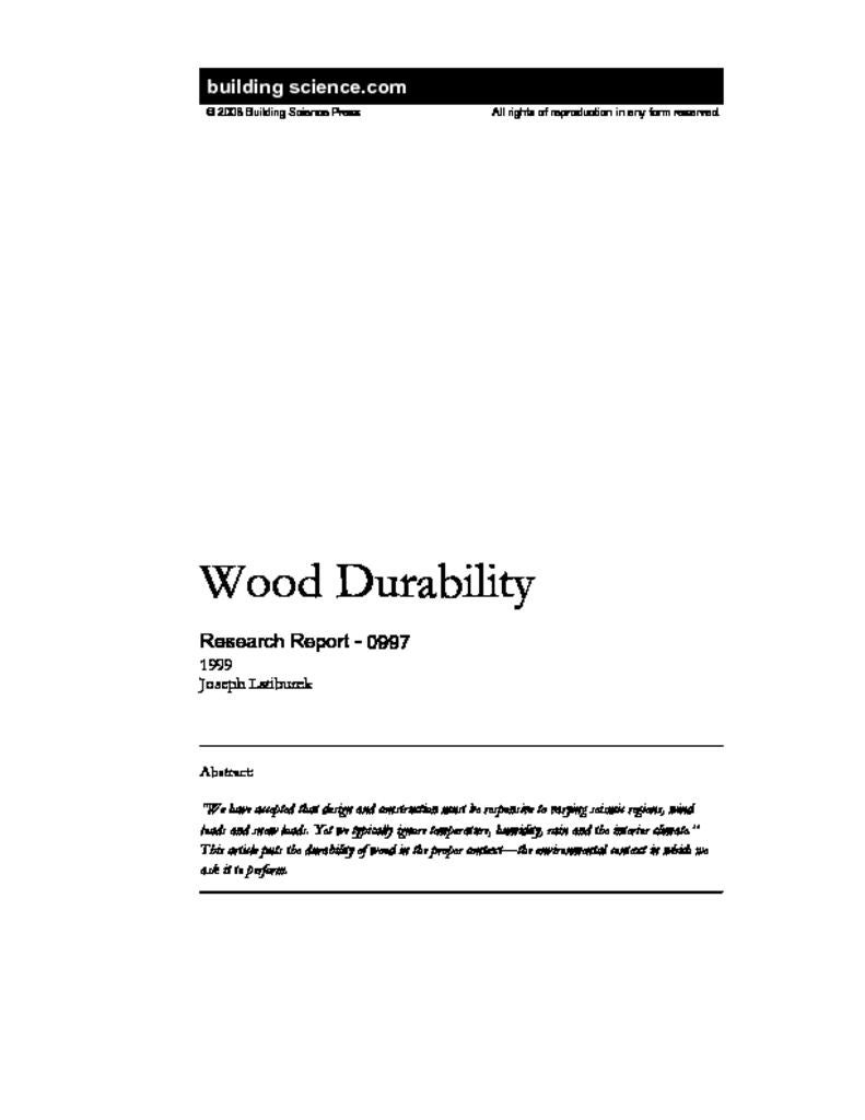 RR-0997: Wood Durability | Building Science Corporation