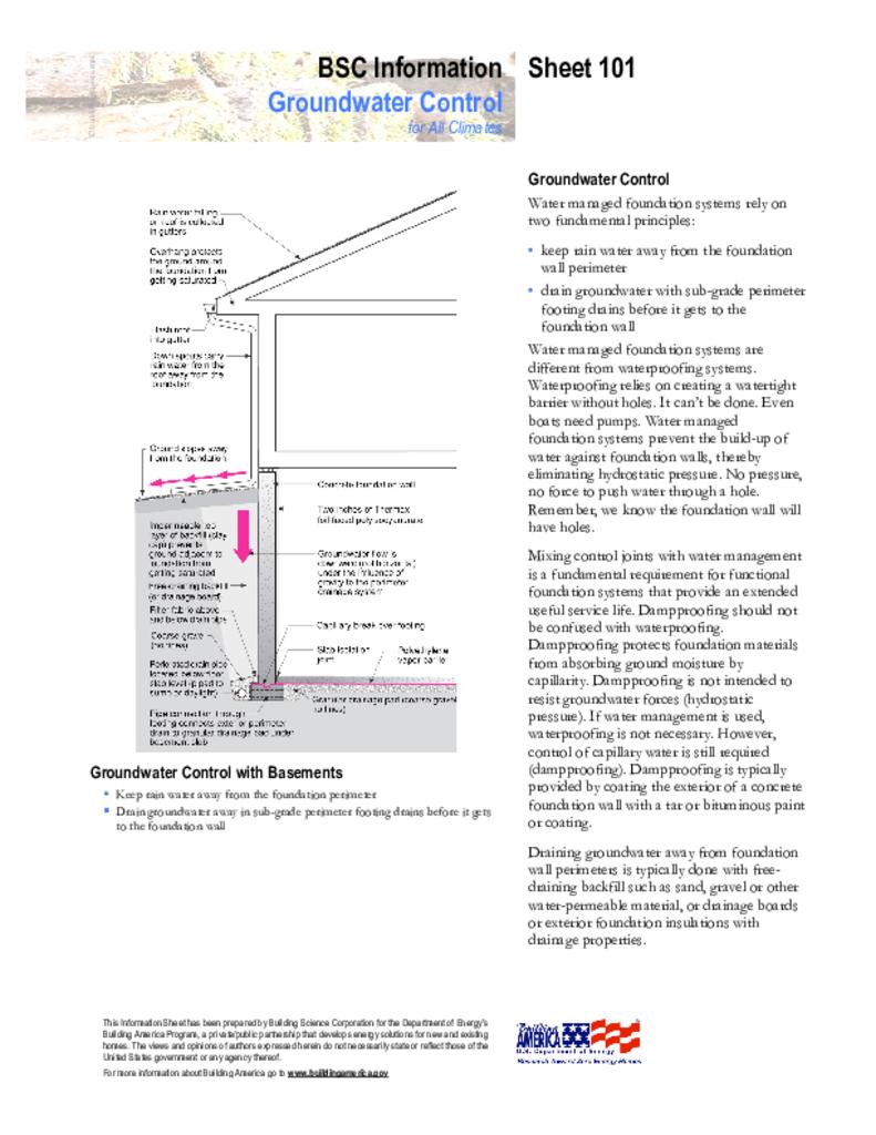 Info-101: Groundwater Control | Building Science Corporation