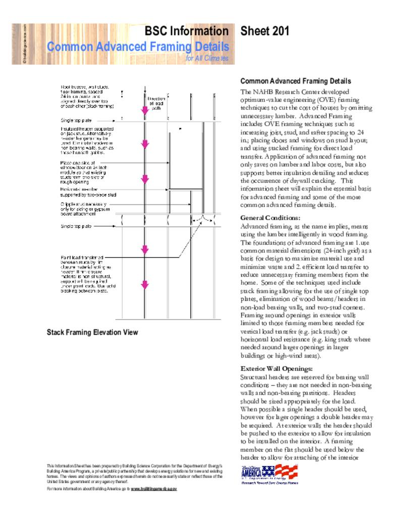 Info-201: Common Advanced Framing Details | Building Science Corporation